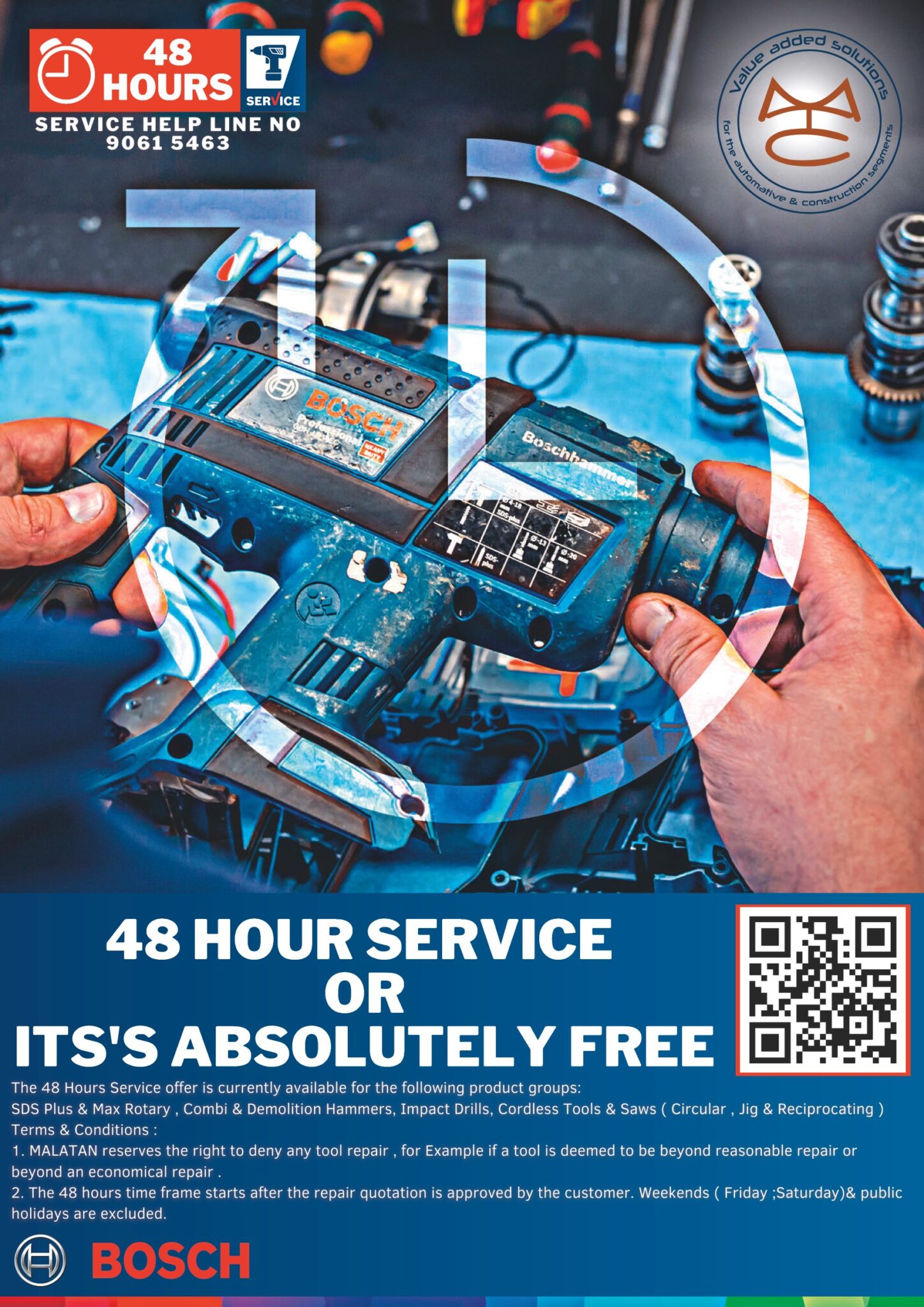 Repair & preventive maintenance services for BOSCH tools.